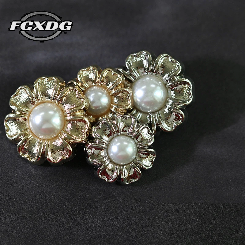 10pcs Fashion Pearl Flower Buttons for Clothing 20mm Coat Gold Buttons ...