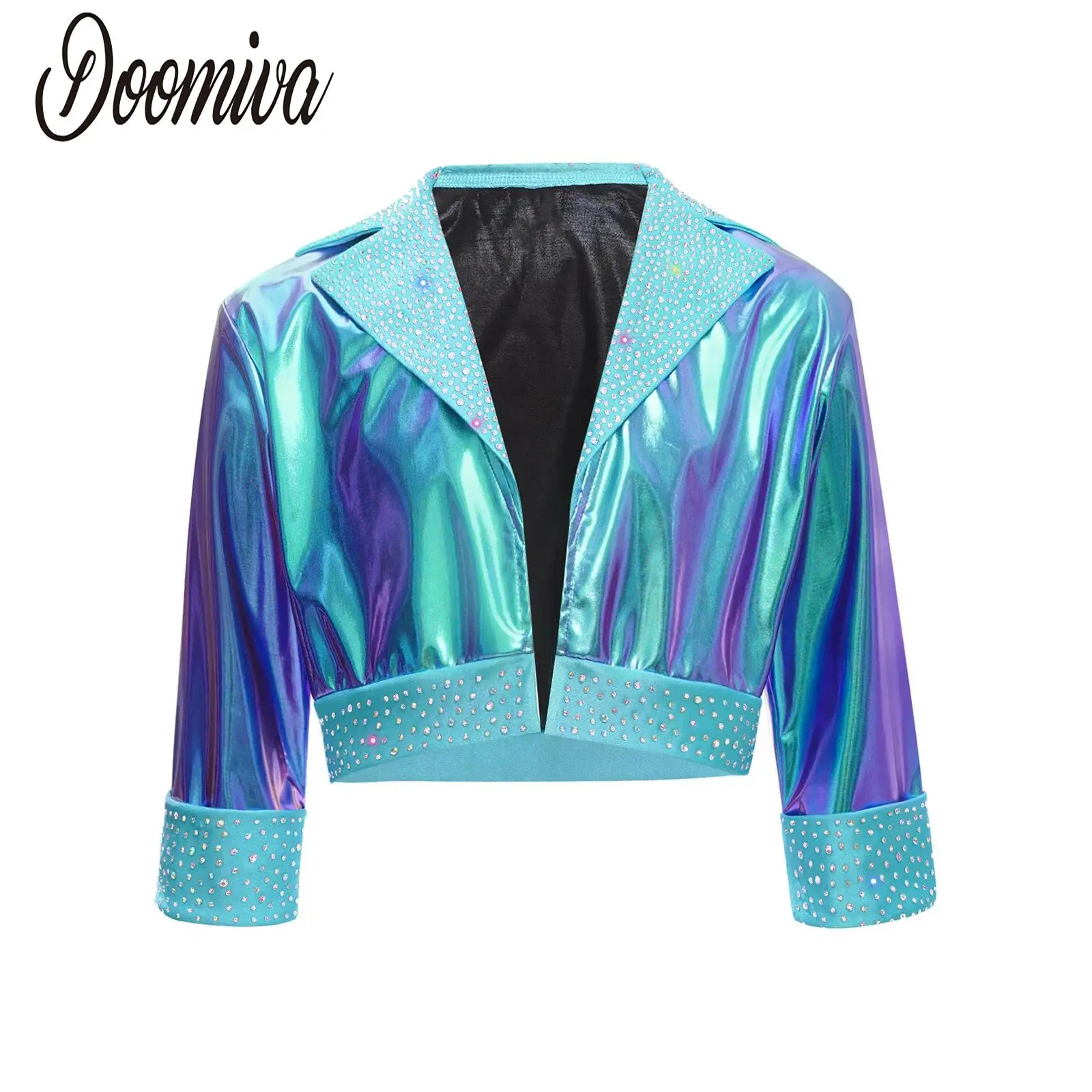 Kids Girls Jazz Dance Outerwear Coat Metallic Modern Hip Hop Dancing ...