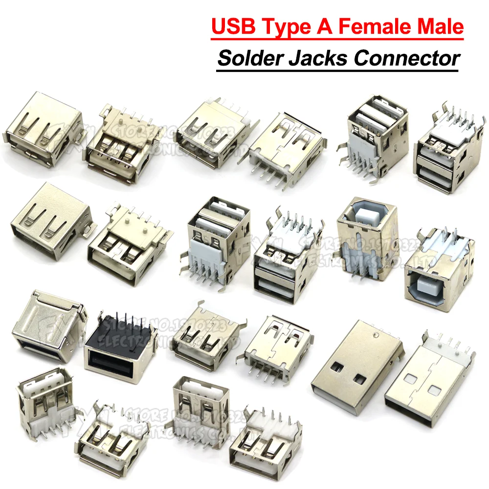 5PCS-USB-Type-A-Standard-Port-Female-Male-Solder-Jacks-Connector-PCB ...