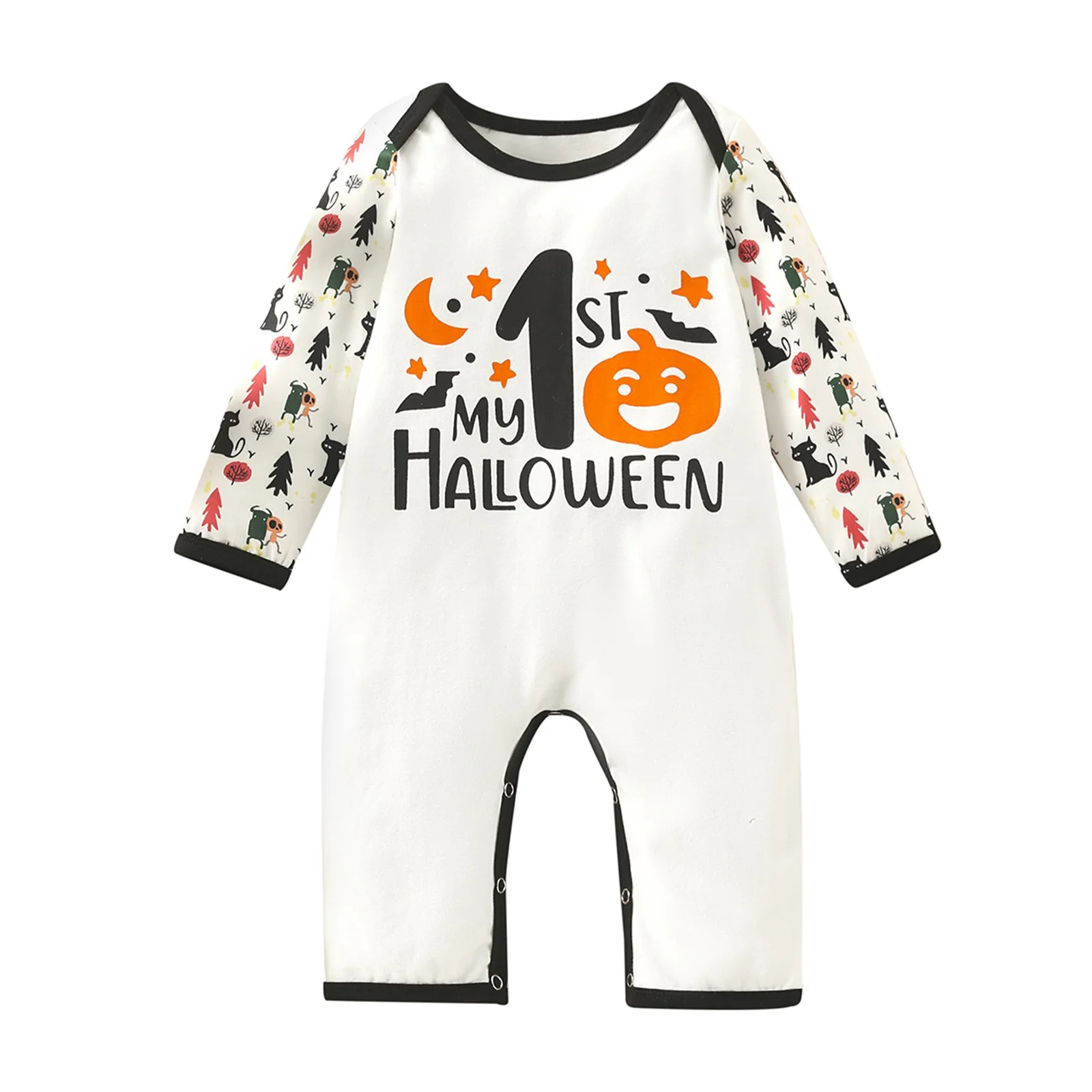 Infant Baby Girls Boys Halloween Romper Letter Pumpkin Stars Moon Bat Cat Print Round Neck Long ...