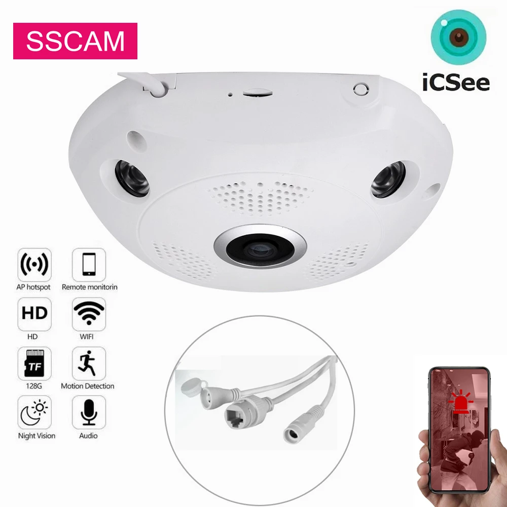 5MP-Wireless-IP-Dome-Camera-P2P-iCSee-Wifi-180-360-Degree-Wide-Angle ...