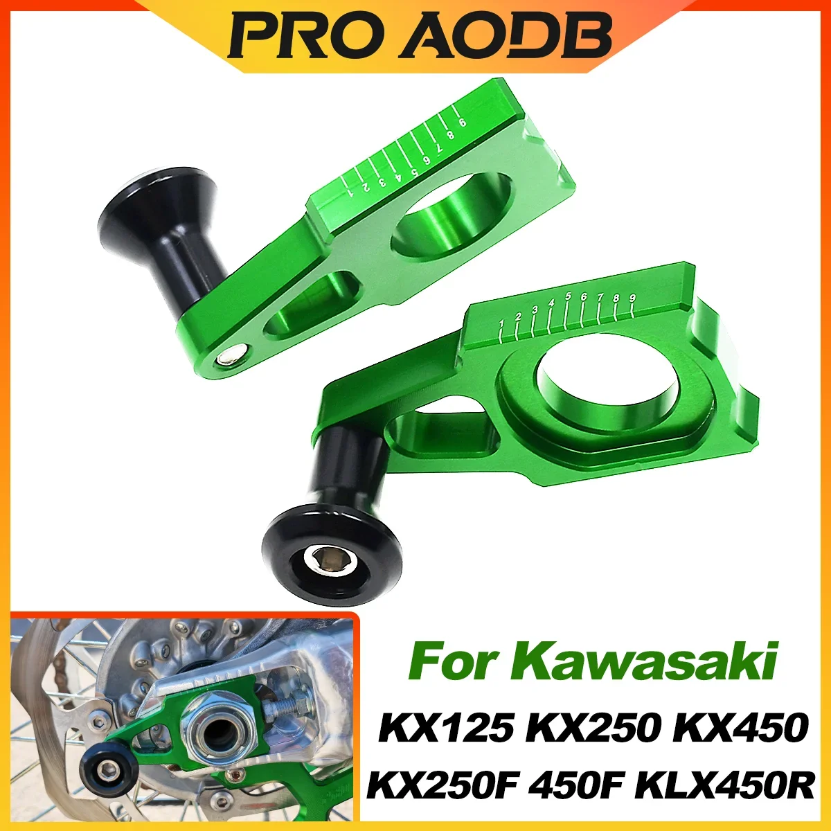 CNC Rear Chain Axle Blocks Chain Adjuster For Kawasaki KX125 KX250 ...