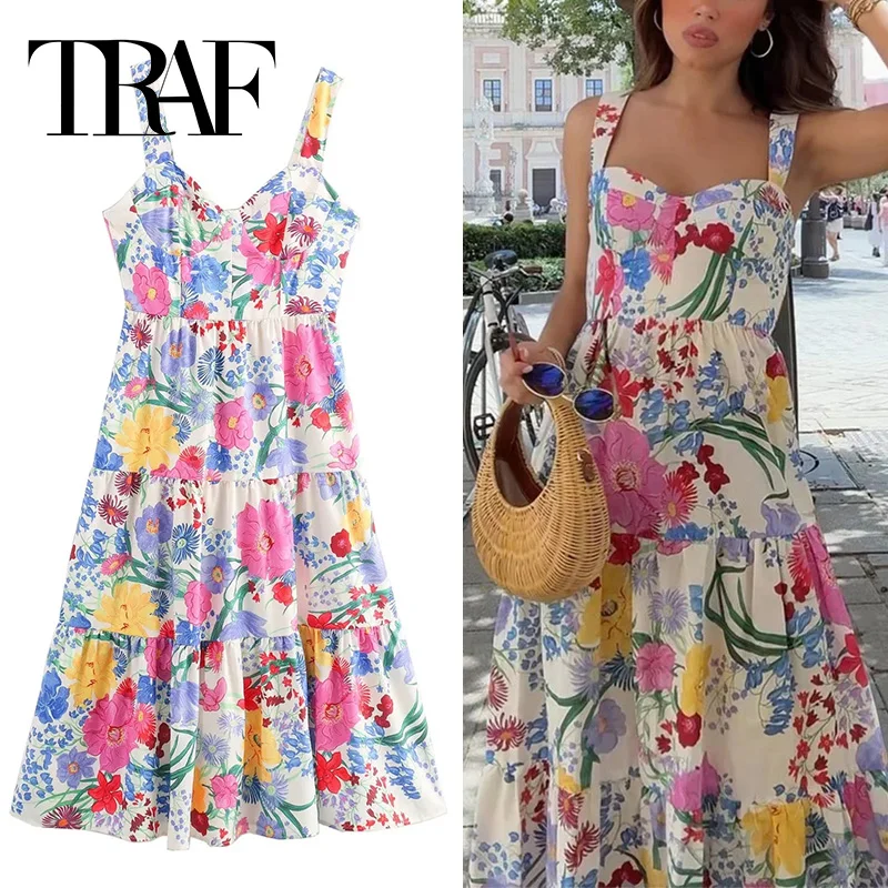 TRAF-vestido-largo-con-estampado-Floral-para-mujer-ropa-sin-mangas ...
