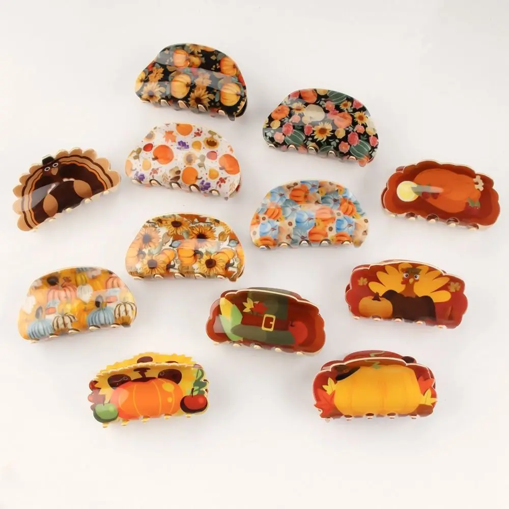 New-Thanksgiving-Turkey-Pumpkin-Printed-Hair-Clip-Holiday-Headpiece ...