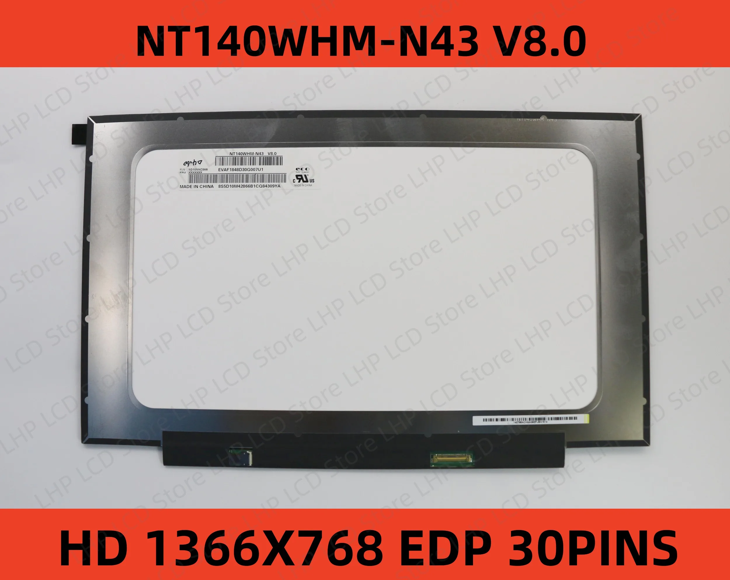 New For BOE NT140WHM-N43 V8.0 NT140WHM N43 P/N FRU 5D10M42866 HD No ...