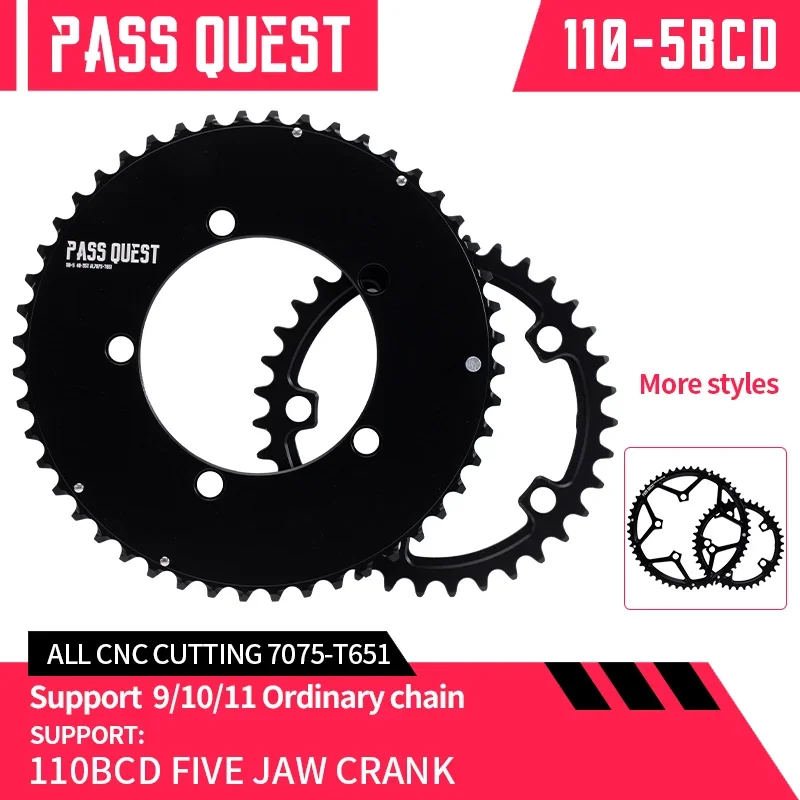 PASS-QUEST-110BCD-5-Bolt-Double-Chainring-AERO-Chainring-2X-for-Road ...