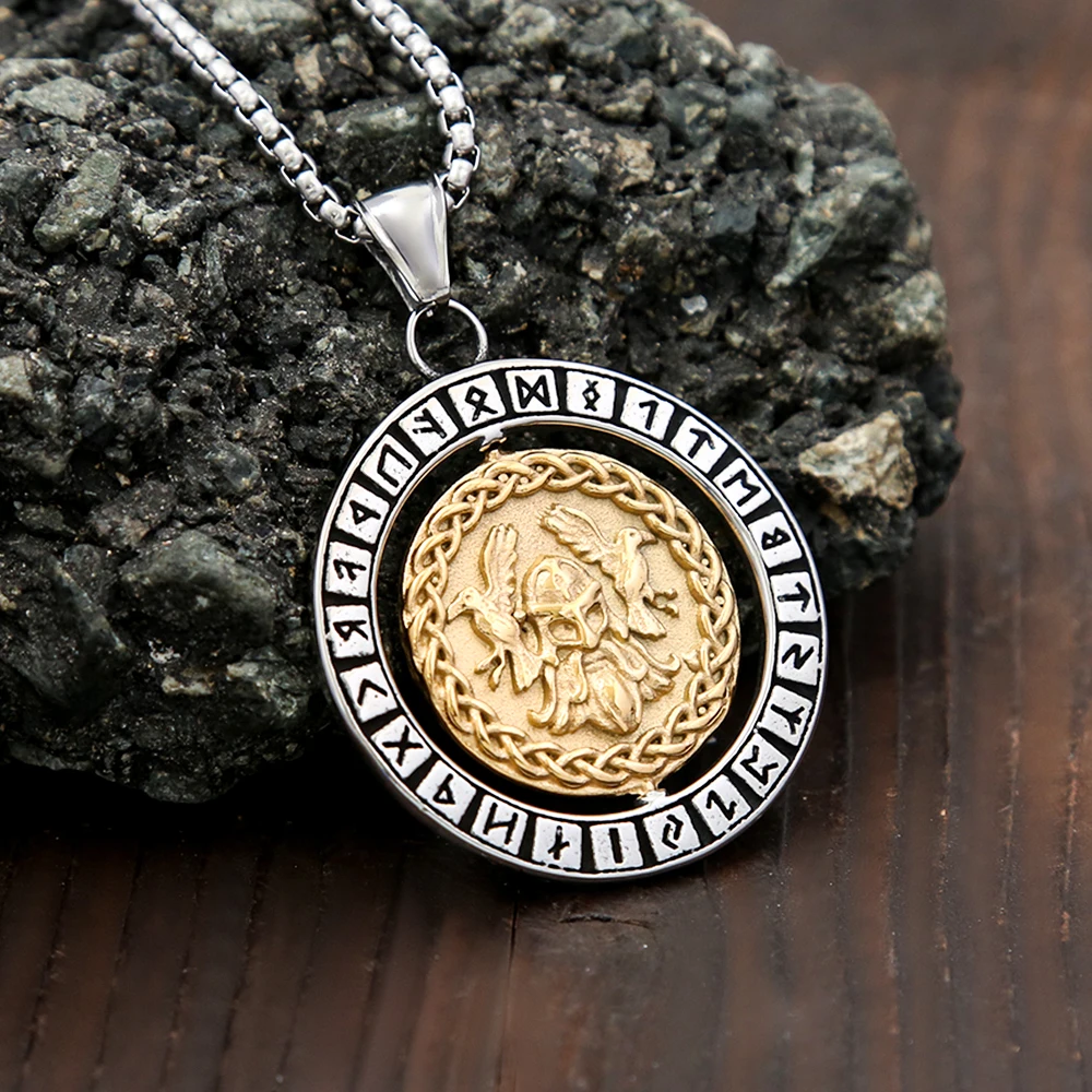 Nordische-Wikinger-Rotation-Kompass-Anh-nger-Halskette-f-r-M-nner-Jungen-316l-Edelstahl-Odin ...