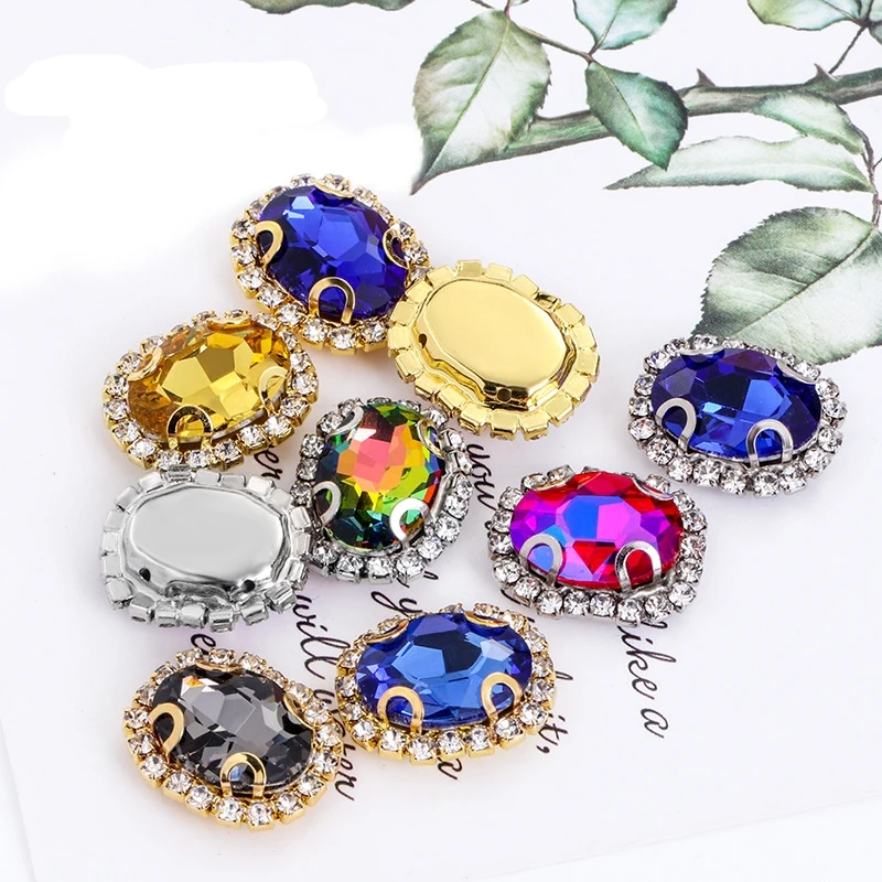 10Pcs Oval Shape Strasse Sewing On Claw Rhinestone Ellipse Glitter ...