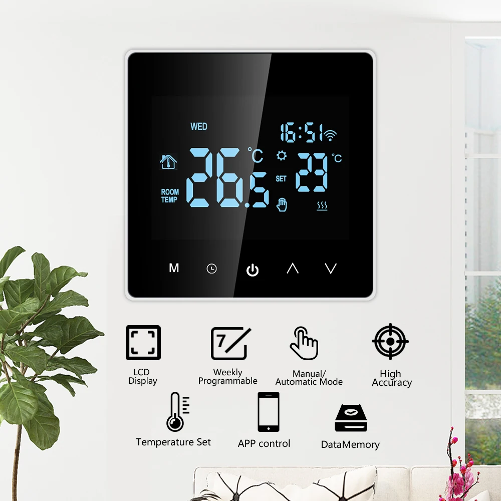 Thermostat Régulateur,Thermostat Wifi intelligent Tuya,chauffage électrique au sol,chaudière à ...