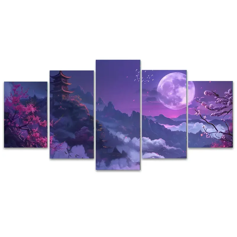 Unframed-Sakura-Landscape-Canvas-Wall-Art-Set-5-Piece-Art-Deco-Modern ...