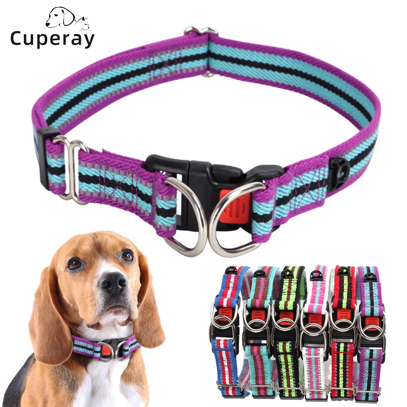 Reflective Multi-Colored Pet Collar Stripe Martingale Safety Training ...