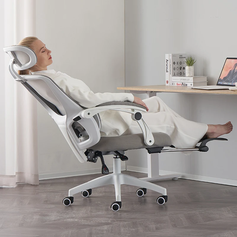 Ergonomic-Elastic-Office-Chair-White-Modern-Wheels-Comfortable-Work ...