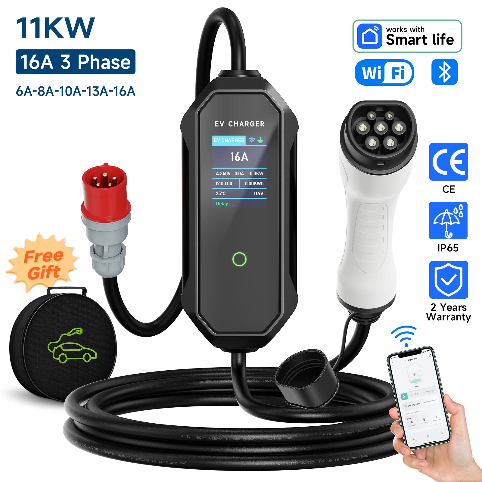 11KW-16A-3Phase-Portable-EV-Charger-Type-2-IEC62196-2-EVSE-Fast ...