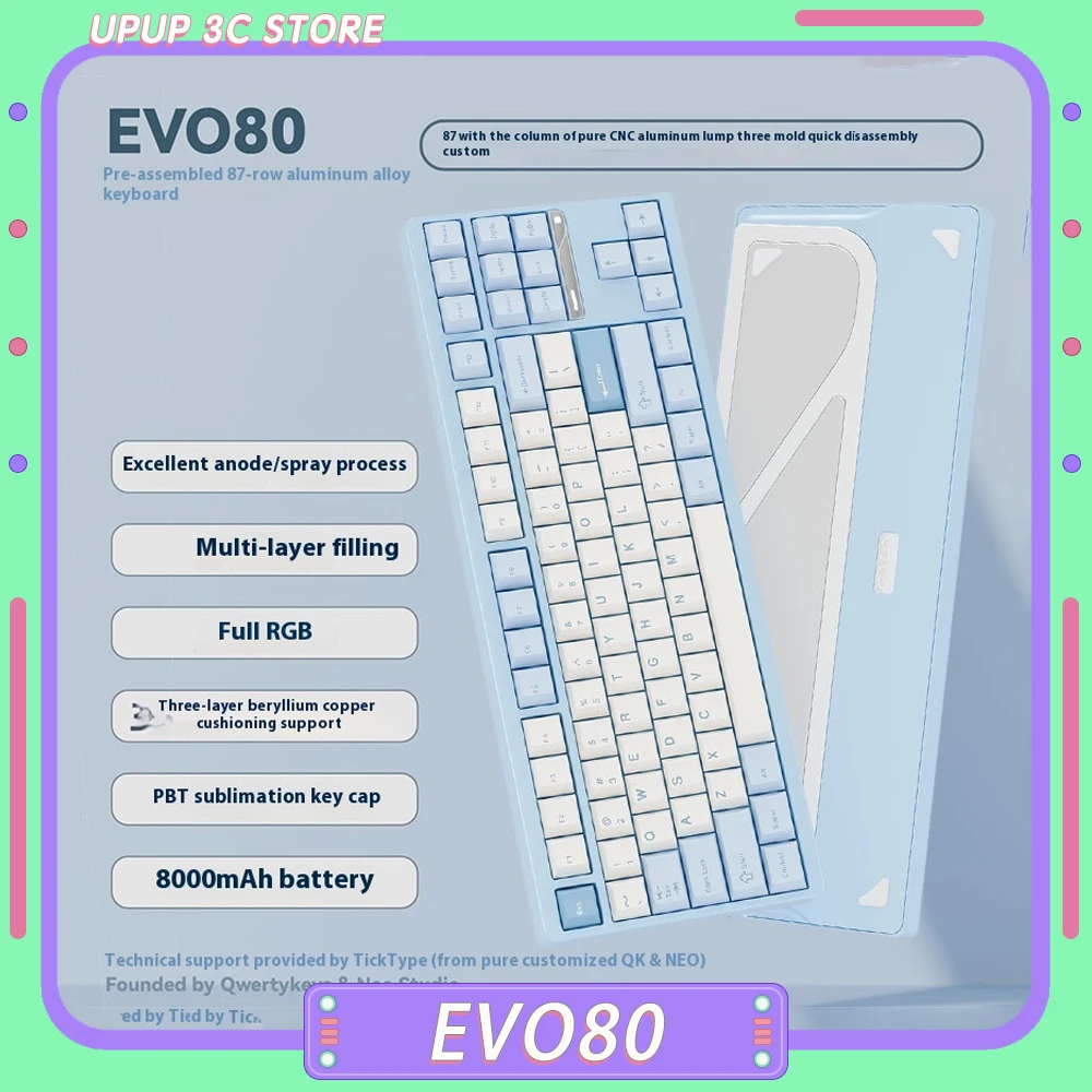 EvoWorks EVO80 기계식 키보드 알루미늄 합금 3 모드 무선 키보드 맞춤형 키보드 핫 스왑 QMK/VIA 키보드 ...