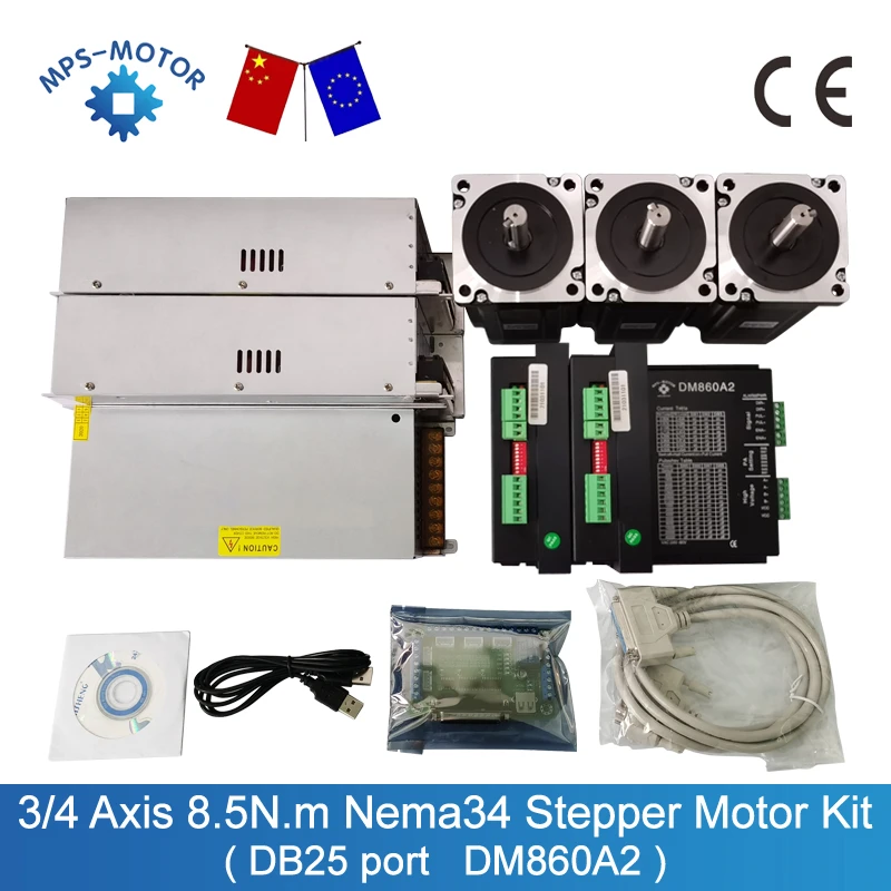 3 4 Axis 86x118mm 8.5n.m Nema 34 Cnc Stepper Motor+dm860a Driver+power ...