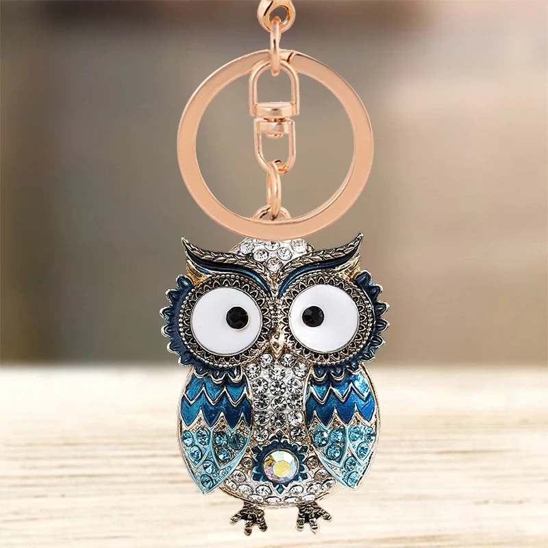 Cute-Rhinestone-Crystal-Big-Eyes-Blue-Owl-Keychain-Animal-Bird-Key ...