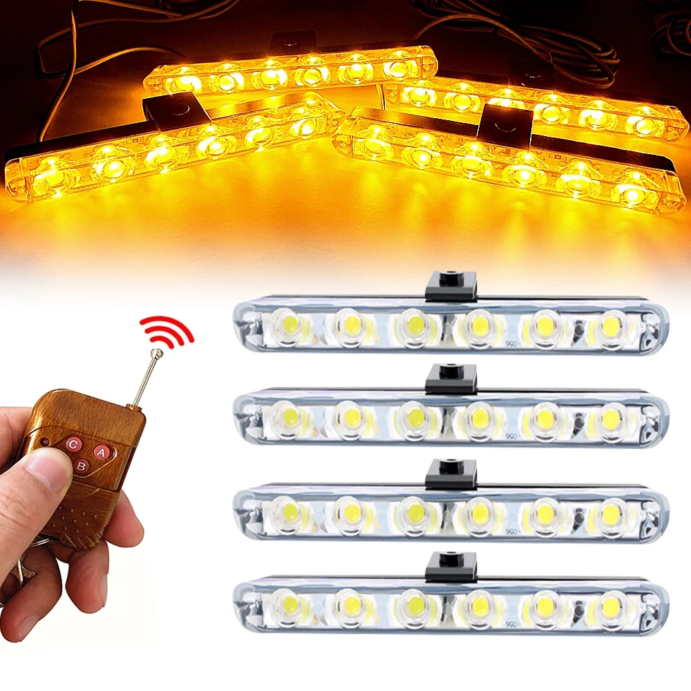 6LED Flasher Emergency Beacon Light Amber Car Grille Strobe Warning ...