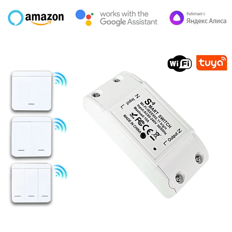 Interruptor de luz inteligente Tuya WiFi RF 433 MHz, 1/2/3 entradas ...
