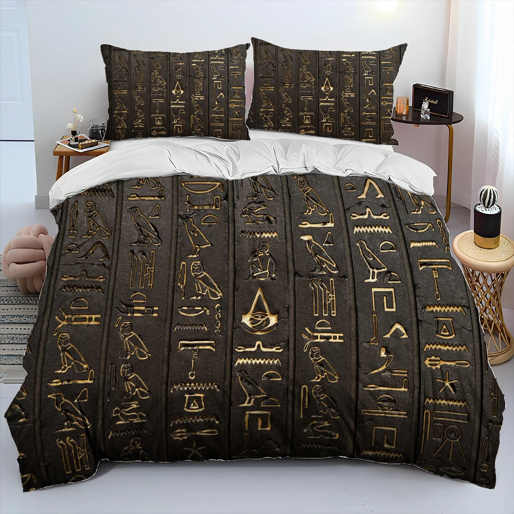 Egyptian-Mythology-Pharaoh-Hieroglyphic-Bedding-Set-Duvet-Cover-Bed-Set ...