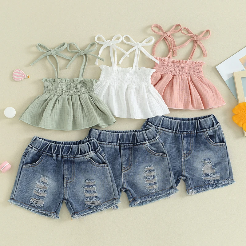 Pudcoco-Kids-Baby-Girls-Shorts-Set-Tie-up-Pleated-Camisole-with-Ripped ...