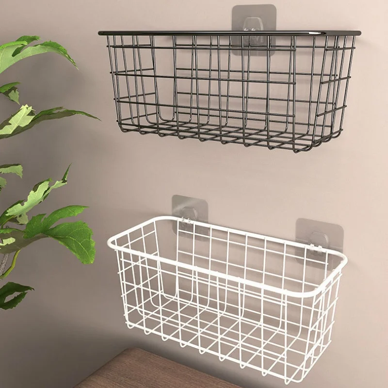 Kitchen-Wrought-Iron-Hanging-Basket-Storage-Box-Without-Punching-Wall ...