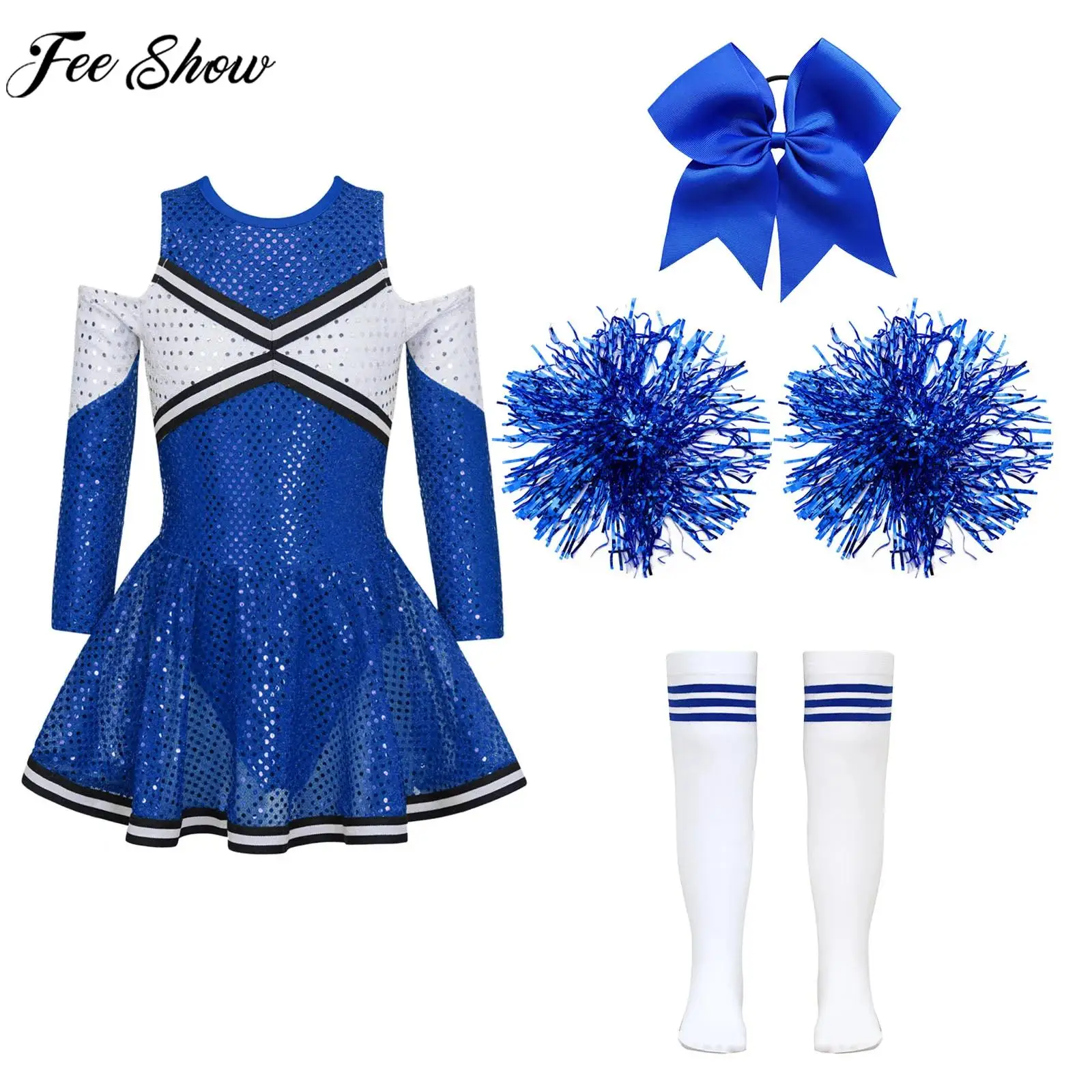 Teen-Girls-Cheerleading-Dance-Costume-Long-Sleeve-Dress-with-Headwear ...