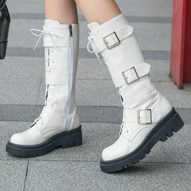 Punk-Gothic-Metallic-Buckle-Belt-Women-Designer-Winter-Warm-Shoes-Round ...