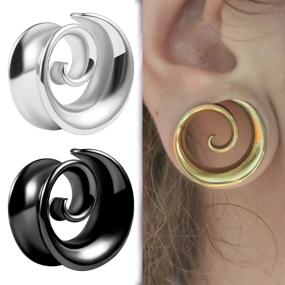 Doearko-2PCS-Cool-Stainless-Steel-Ear-Tunnels-Plugs-Spiral-Saddle ...