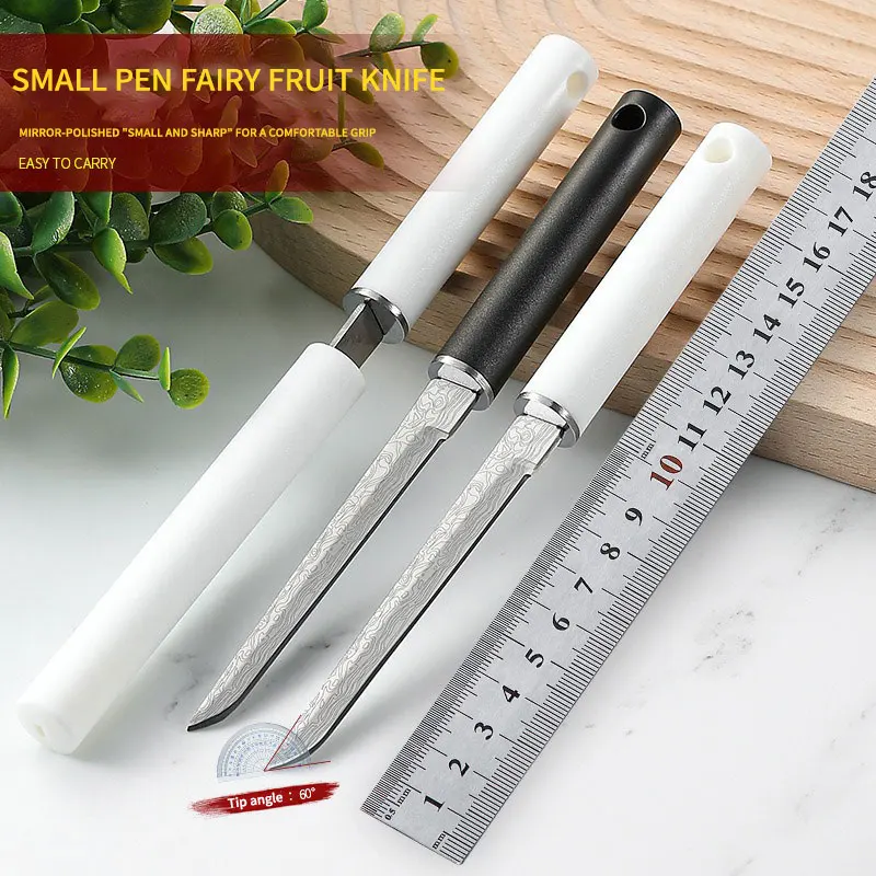 Damascus-pattern-round-handle-pocket-knife-paring-knife-camping-hand ...