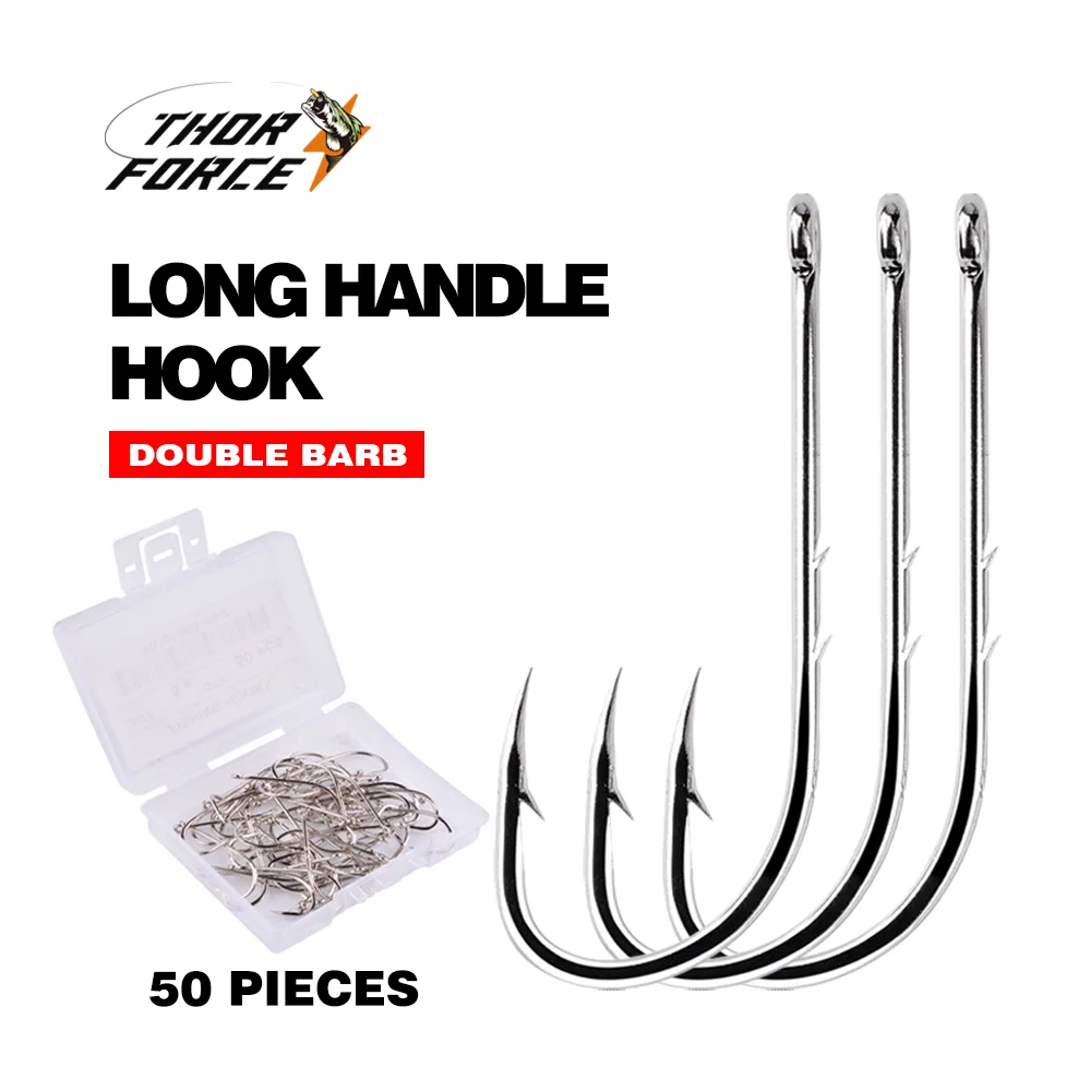 50-Pcs-Long-Shank-Fishing-Hook-Sharp-Barbed-Offset-Narrow-Bait-Hook ...