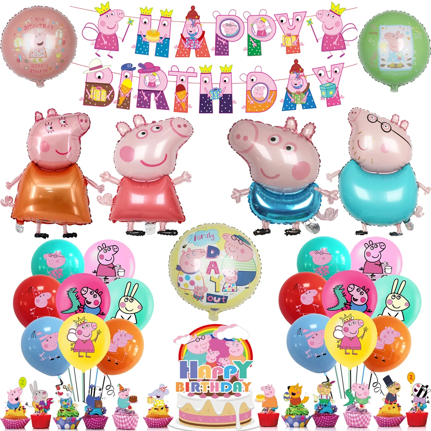 Globos de Peppa Pig, pancarta de cumpleaños feliz, suministros para ...