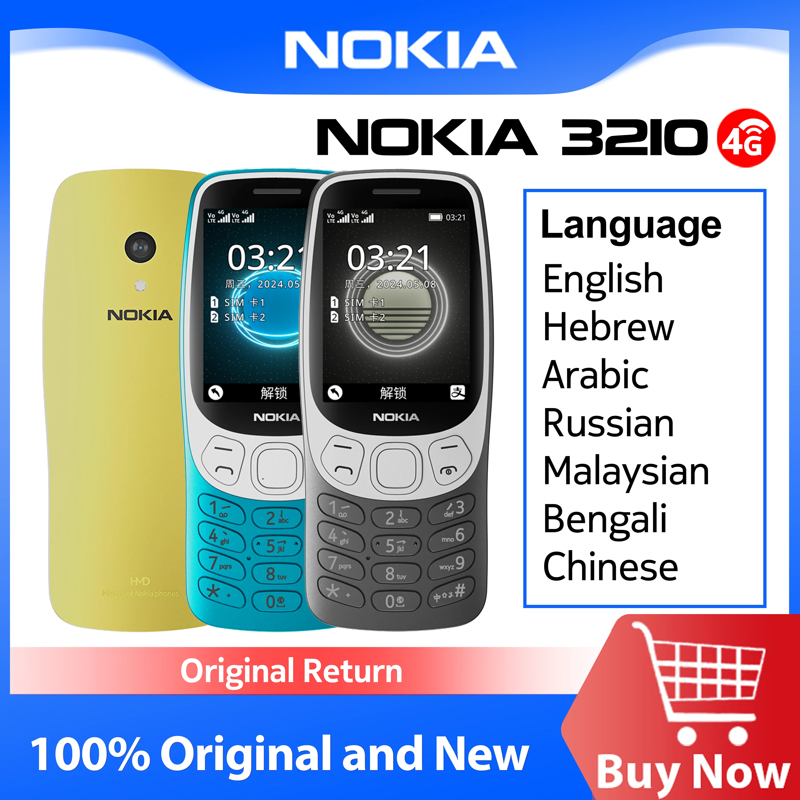 2024-NEW-Nokia-3210-4G-Feature-Phone-Dual-SIM-2-4-Type-C-Port-Bluetooth ...