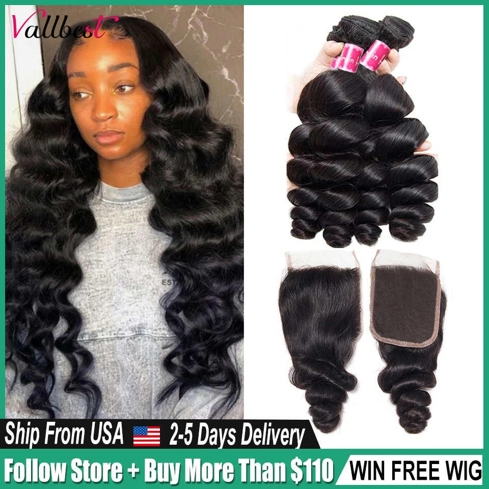 Vallbest Loose Wave Bundles With Closure Human Hair 3 Bundles With Lace ...