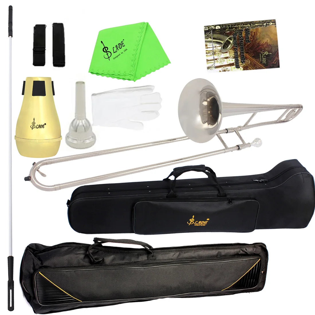 SLADE-Bb-Lacquer-Prata-Trombone-Set-Corpo-De-Bronze-Bocal-Saco-De ...