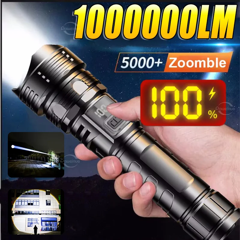 ABS 100000LM High Power LED Flashlight Lamp Built-in 3600mAh Battery ...