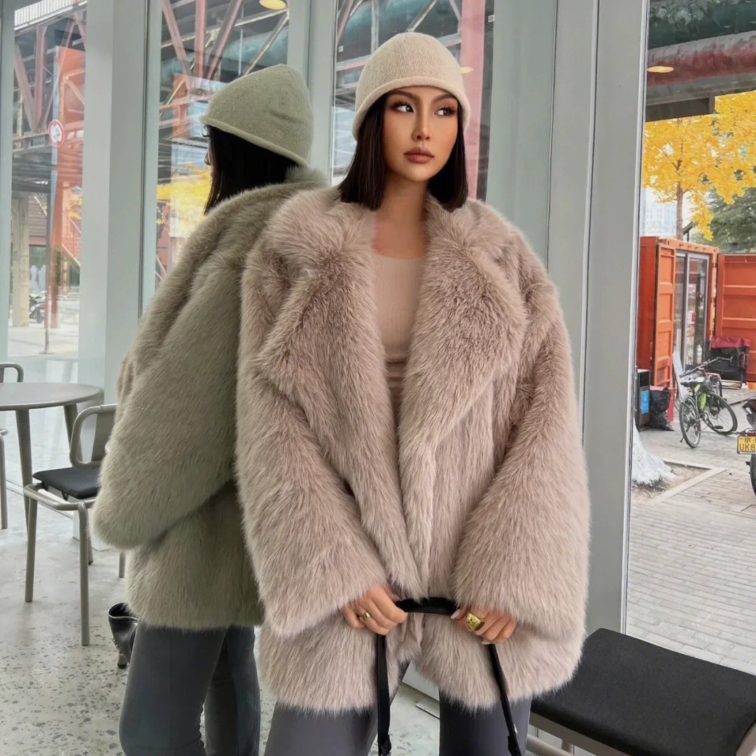 Oversized Faux Fur Woven Fluffy Jacket Women Luxury Thick Warm Hairy ...