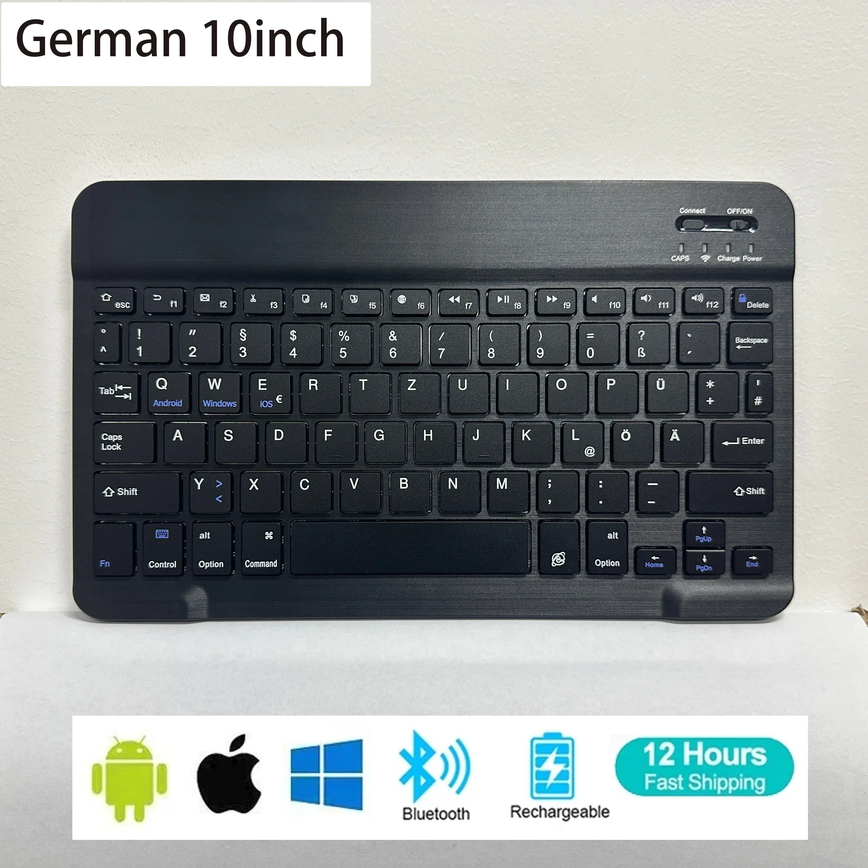 Teclado sem fio Bluetooth de 10 polegadas com layout alemão ...