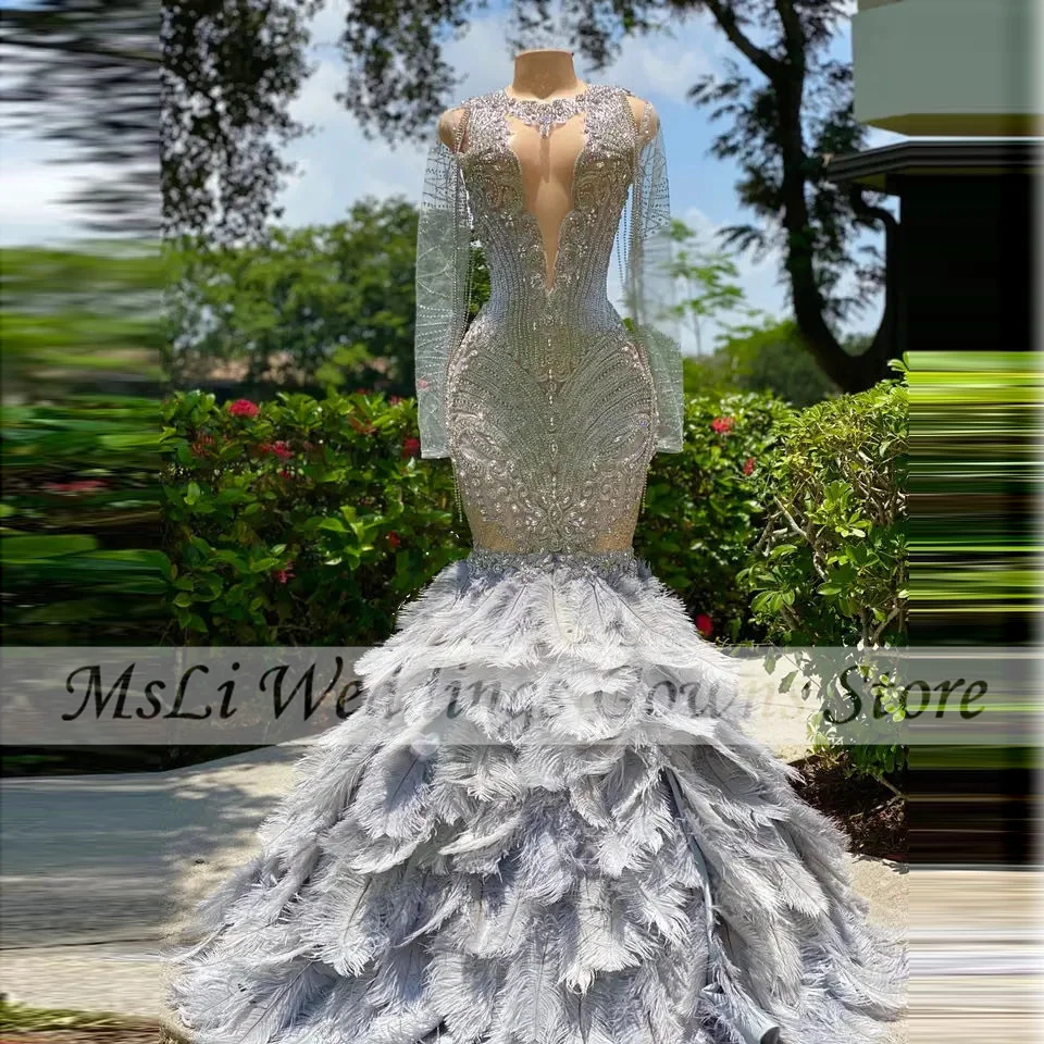 Full-Bodice-Rhinestone-Mermaid-Prom-Dress-Beads-Long-Sleeve-Backless ...