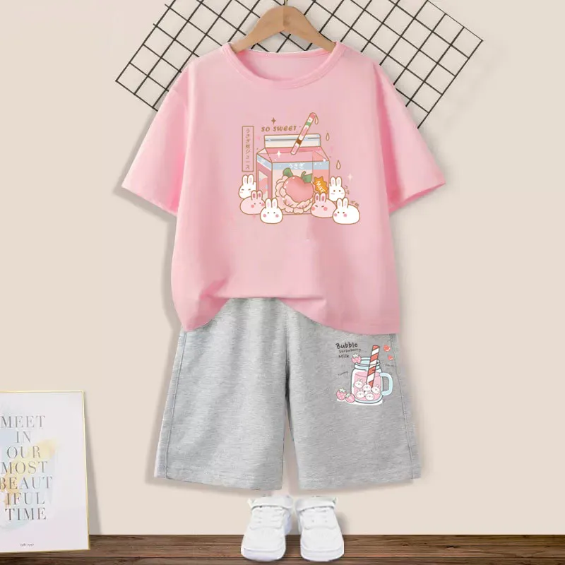 Summer Kids Girls 2Pcs Outfit Set with Peach Juice T-shirt And Shorts ...