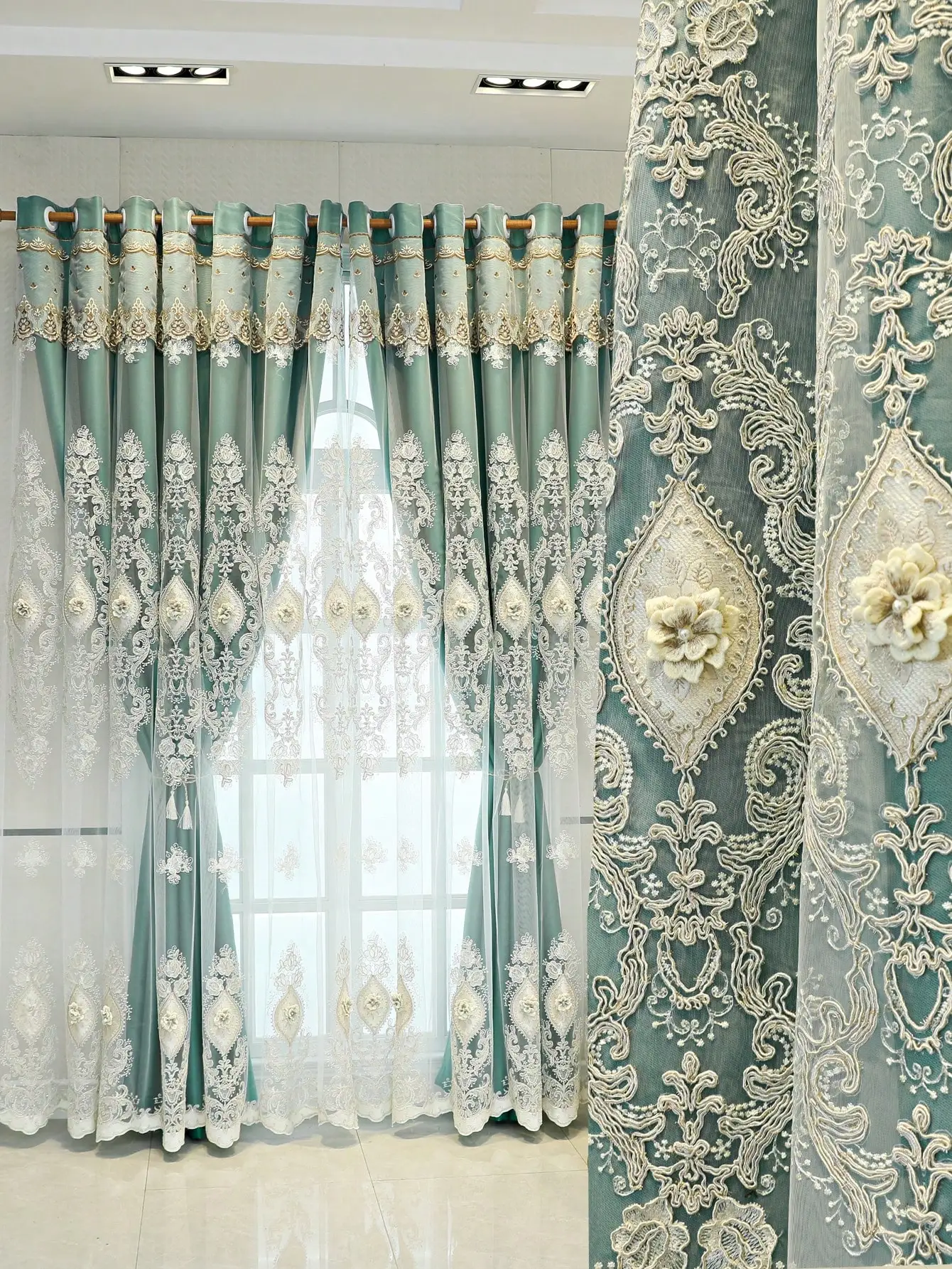 1PC Curtains,Luxury vintage-style embroidered curtains with 3D relief ...
