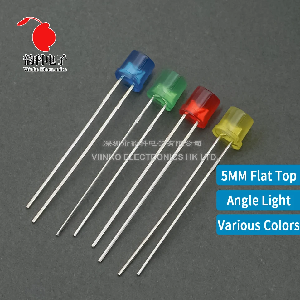 100pcs 5mm Flat Top White Red Yellow Blue Green Assorted Kit Lamp Diode ...