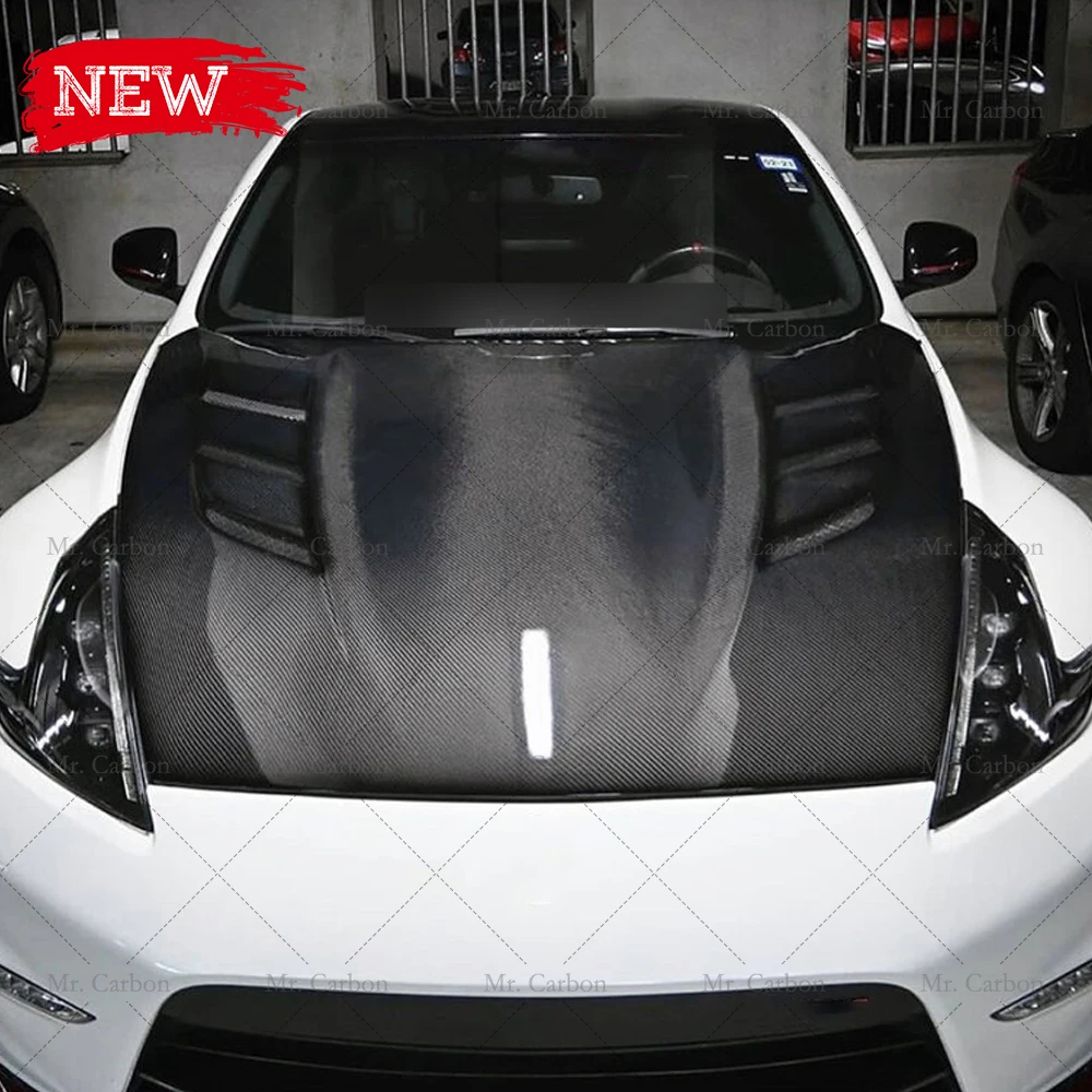 FRP BONNET FOR NISSAN 370Z Z34 AMS STYLE CARBON FIBER GLASS VENTS HOOD ...