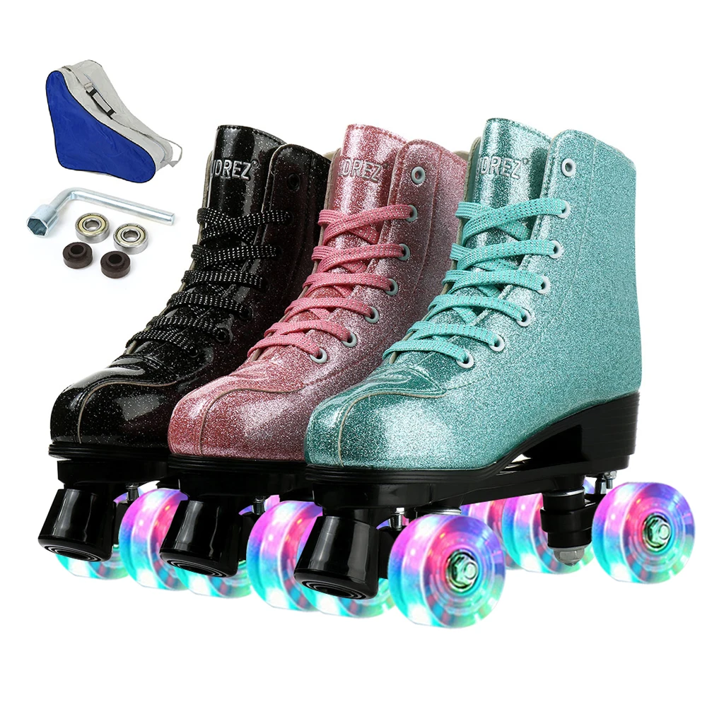 Double-Row-Roller-Skates-For-Adult-Kids-Flashing-4-Wheels-Sneakers ...