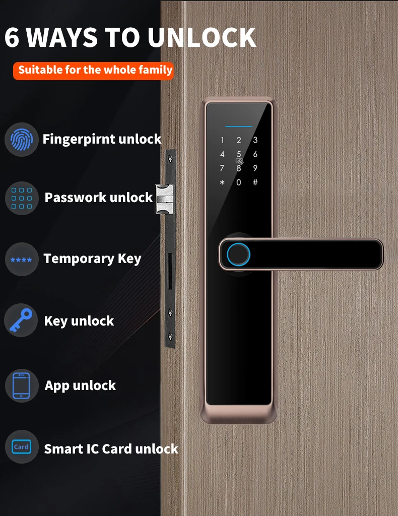 Serrure électronique biométrique Tuya,serrure de porte intelligente numérique,empreinte digitale ...