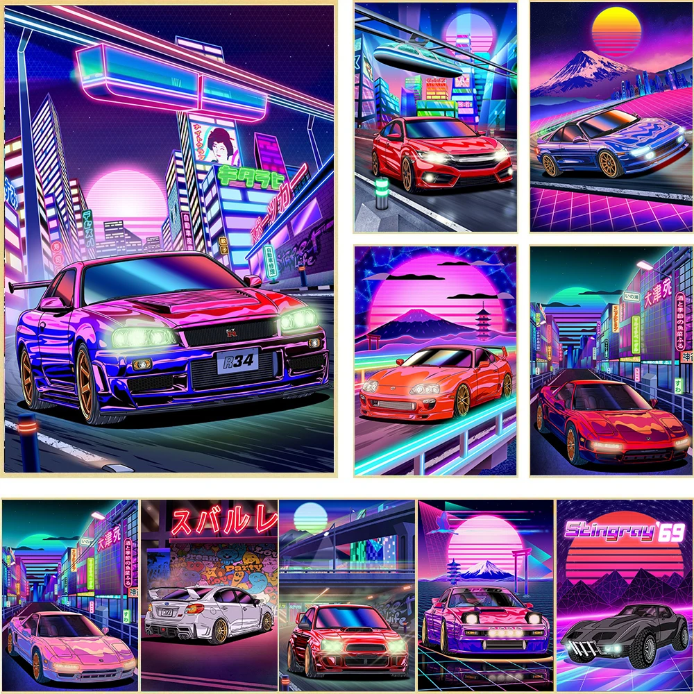Street Race Cars With Neon Lights