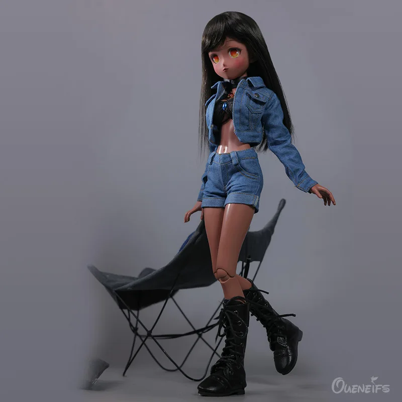 BJD Doll 1/4 Asha Tank Skin New Release Active Line Girl E Bust Girl Doll Denim Jacket Shorts ...