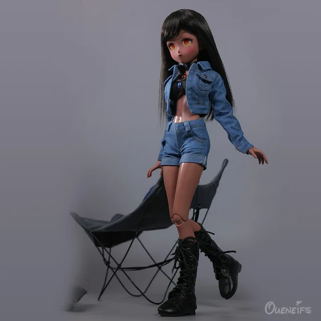BJD Doll 1/4 Asha Tank Skin New Release Active Line Girl E Bust Girl Doll Denim Jacket Shorts ...