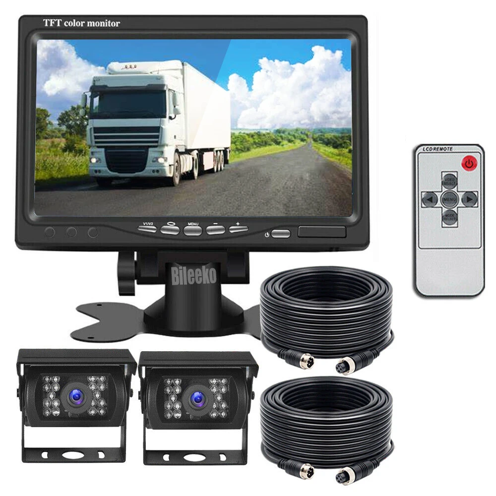 7inch-Monitor-2x-Backup-Camera-18LED-IR-Rear-Front-Left-Right-View ...
