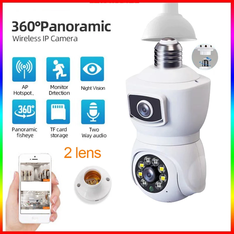 Dual-Lens-Bulb-Surveillance-Camera-WIFI-360-Auto-Tracking-360-PTZ-IP ...