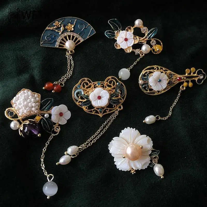 Chinese-Style-Fringed-Flowers-Pearls-Pipa-Brooches-Pins-Hanfu-Cheongsam ...